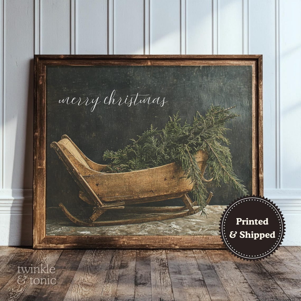 PosterArt Winter Holiday Sled Art Print Rustic Farmhouse Wall Décor ...
