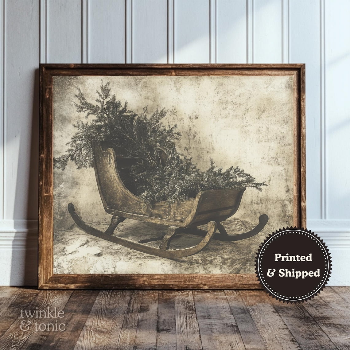PosterArt Winter Holiday Sled Art Print Rustic Farmhouse Wall Décor ...