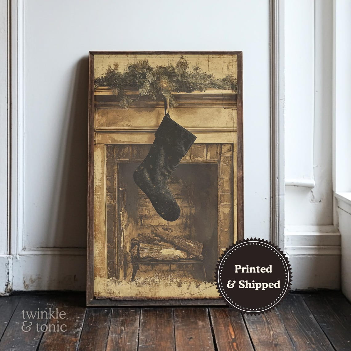 PosterArt Winter Holiday Stocking Poster, Rustic Farmhouse Moody Wall ...