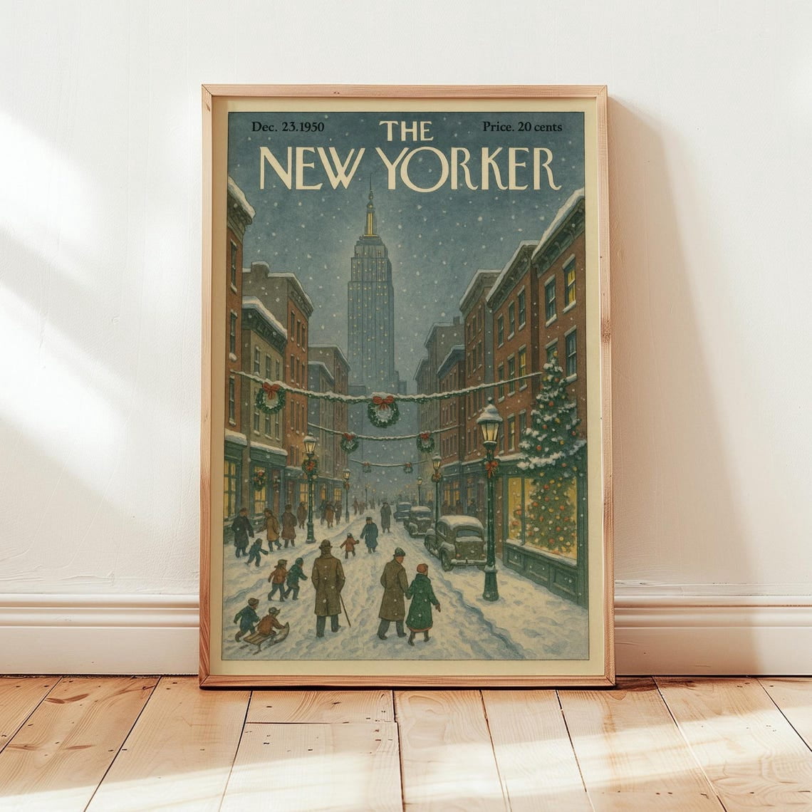 PosterArt Winter Holiday Street Poster, Vintage New Yorker Cover ...