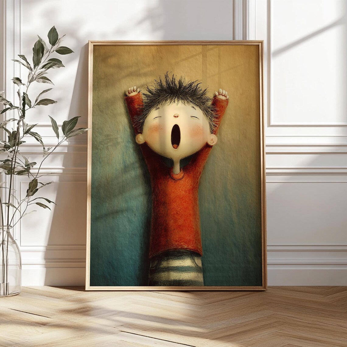 PosterArt Yawning Boy Poster Wall Art, Cute Child Illustration In Red ...