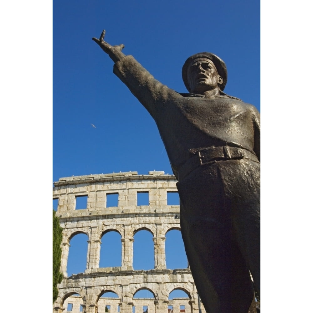 Posterazzi Bronze Statue In Front of Roman Amphitheater Poster Print ...