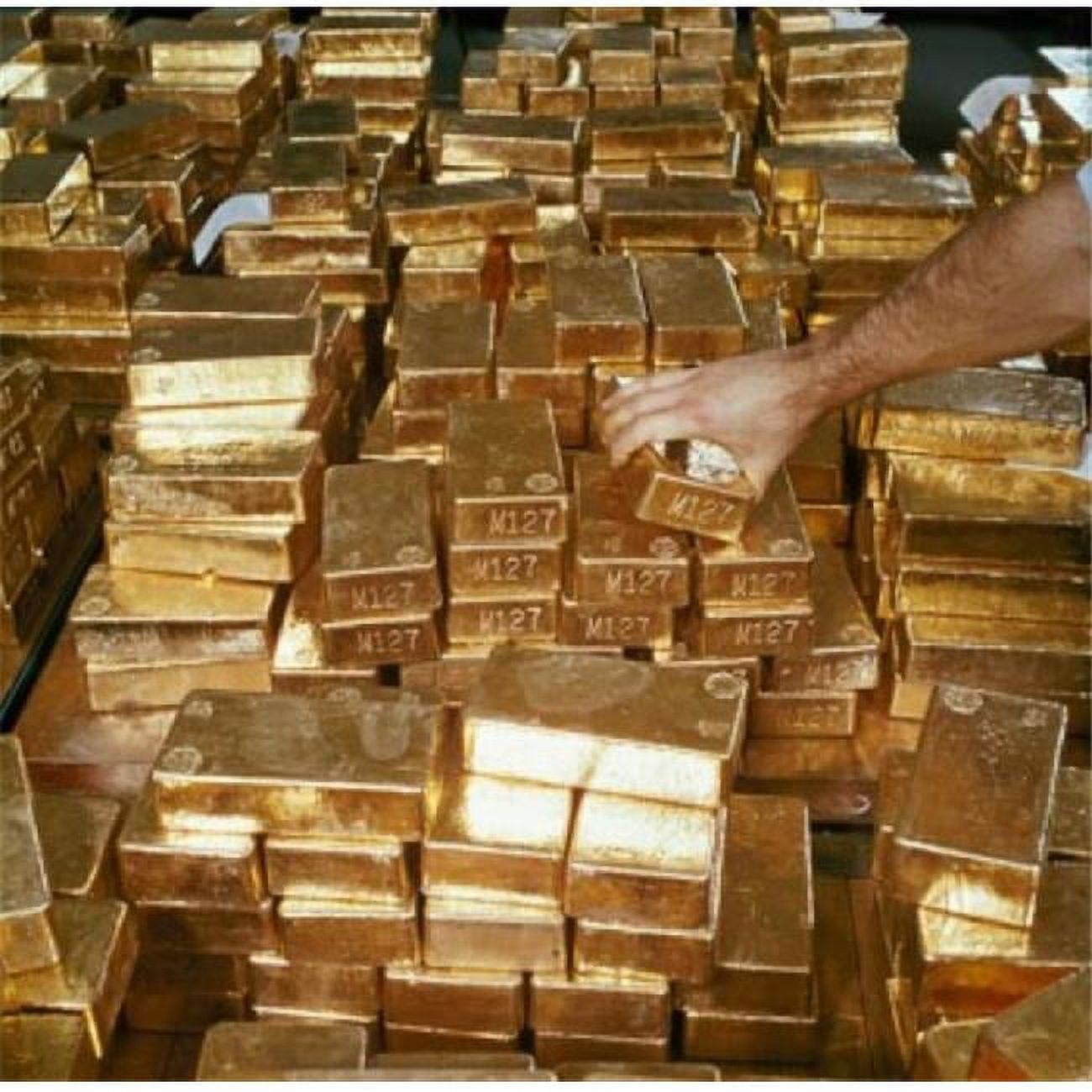 Posterazzi Close-Up of a Persons Hand Arranging Gold Bars South Africa ...