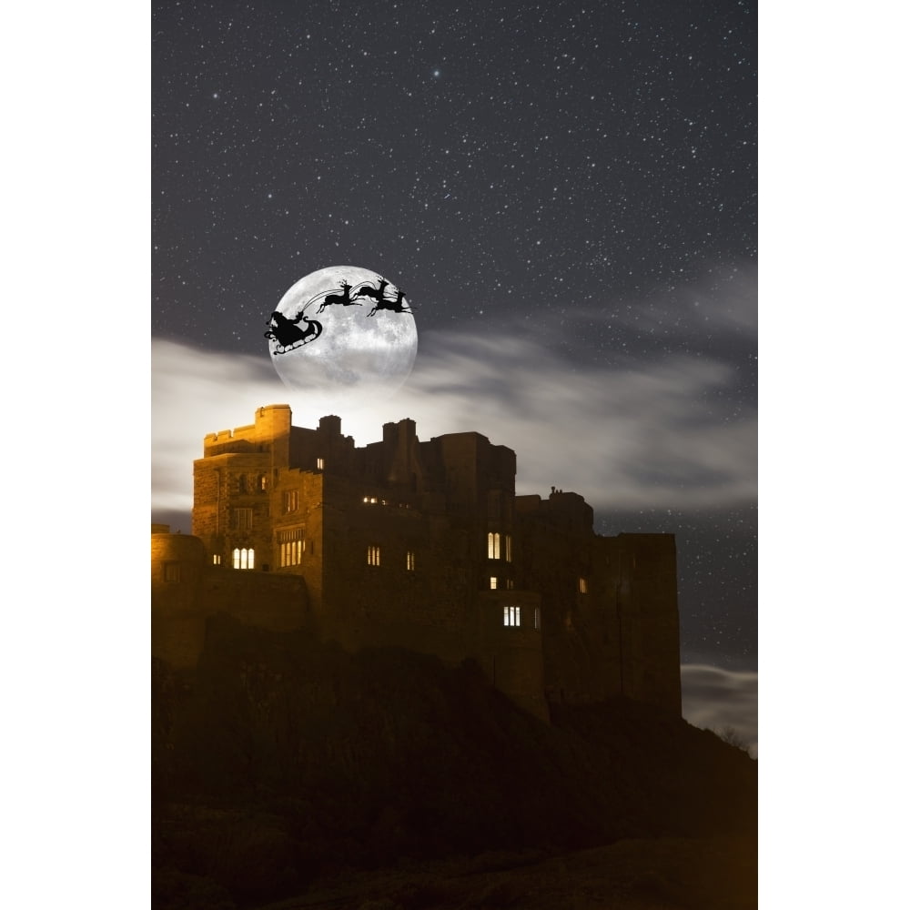 Posterazzi DPI12290121 Santa in His Sleigh & Reindeer Silhouetted in ...