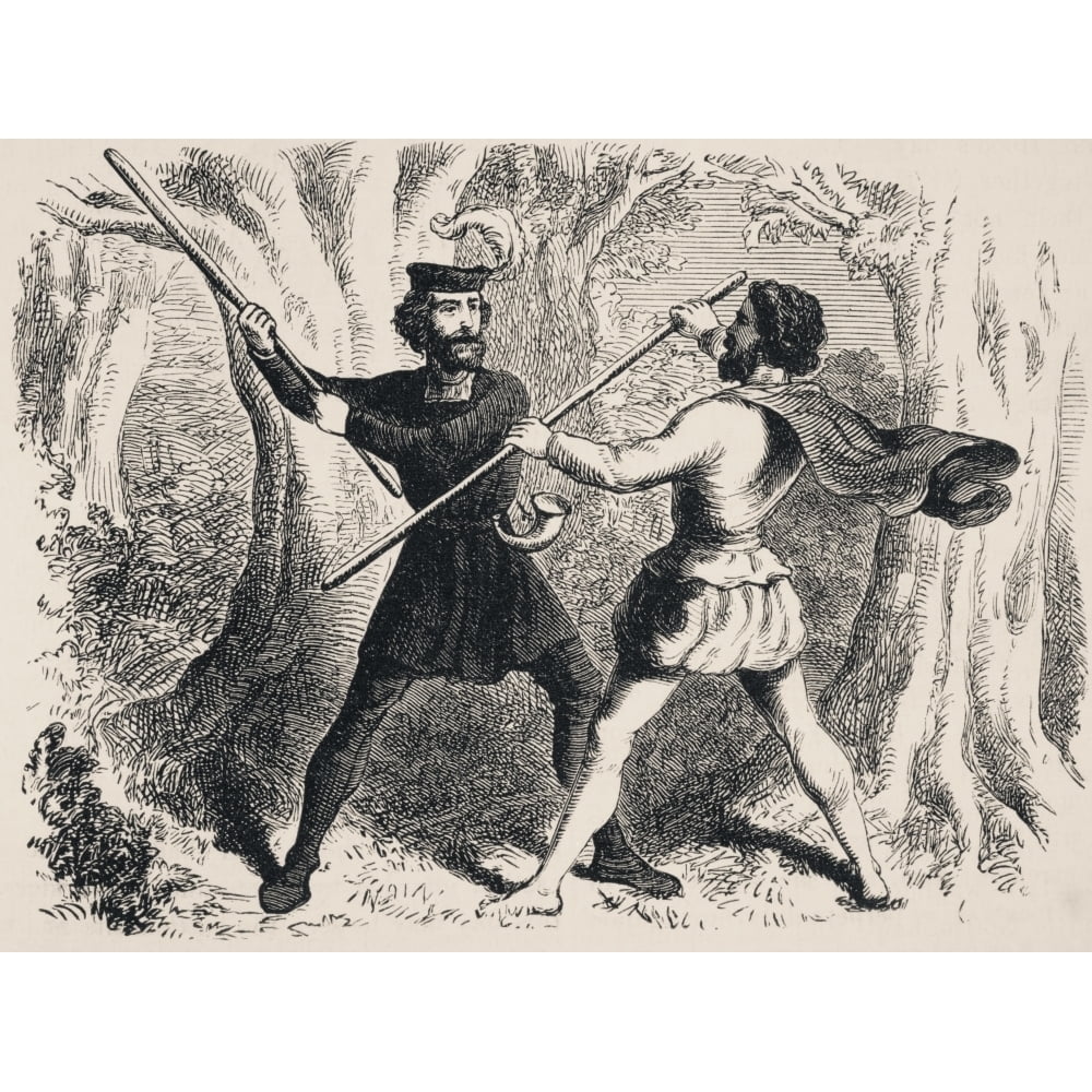 Posterazzi DPI1855712LARGE Two Men Fighting with Quarter Staffs Robin Hood & Little John From ...