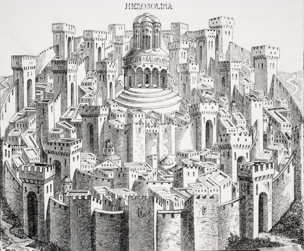 Posterazzi DPI1858031 View & Plan of Jerusalem. Facsimile of A Woodcut ...