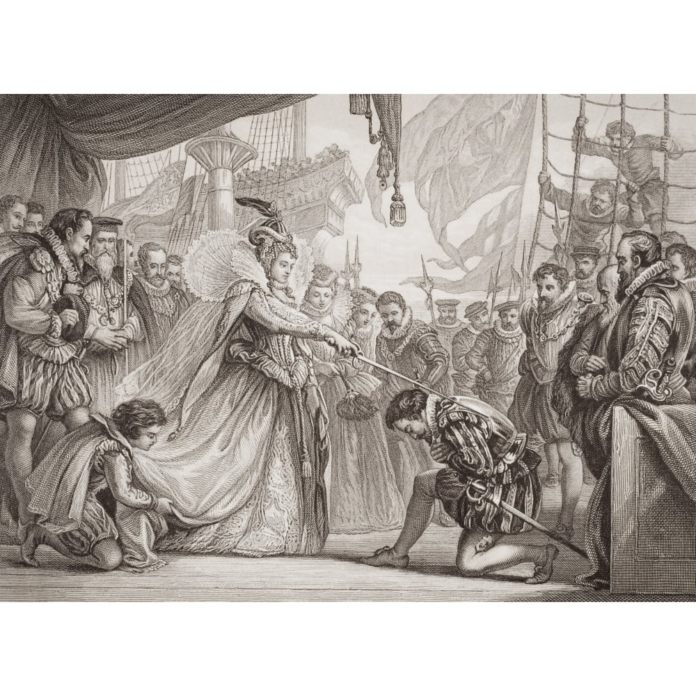 Posterazzi DPI1860066LARGE Queen Elizabeth I Knighting Drake On Board ...
