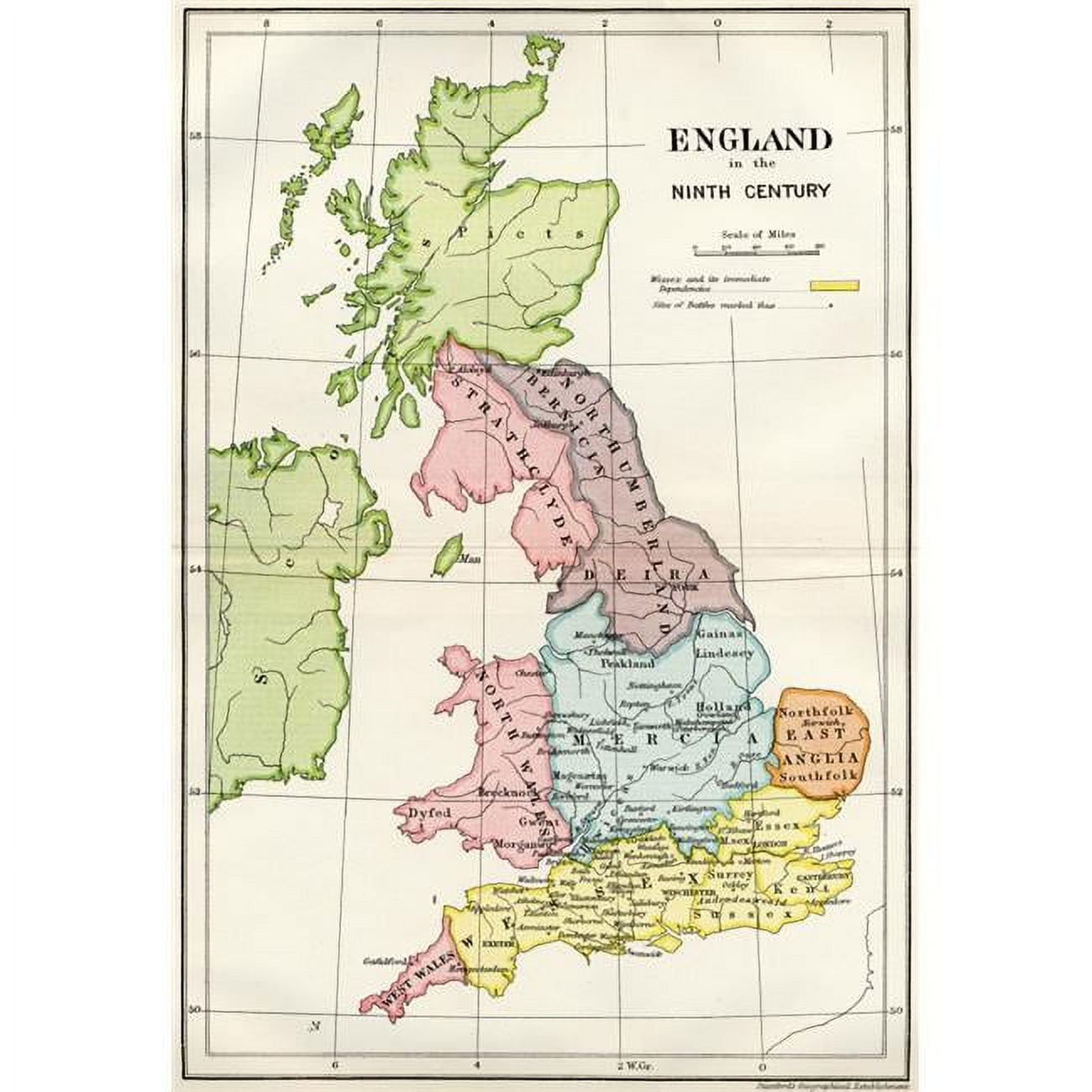 Posterazzi Map of England In the Ninth Century From A Short History of ...