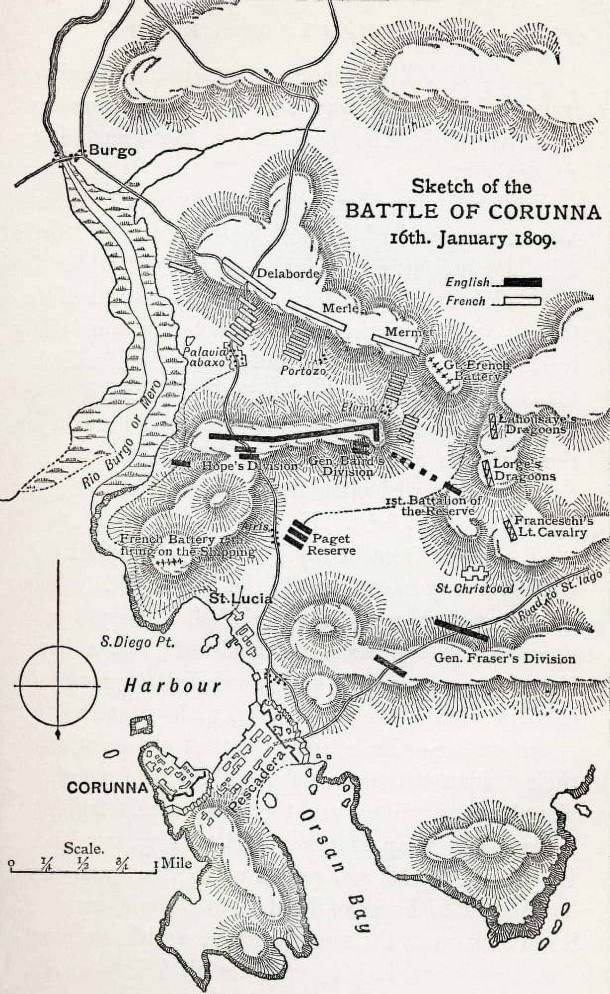 Posterazzi Map Showing The Site of The Battle of Corunna, Galicia ...
