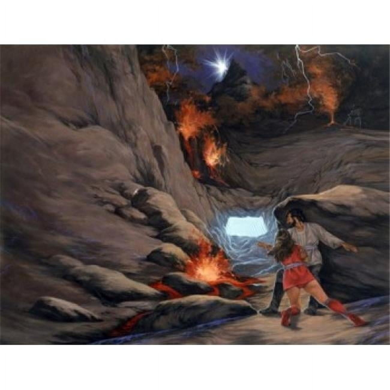 Posterazzi SAL902137100 Couple Hiding Behind Rock During Volcanic ...