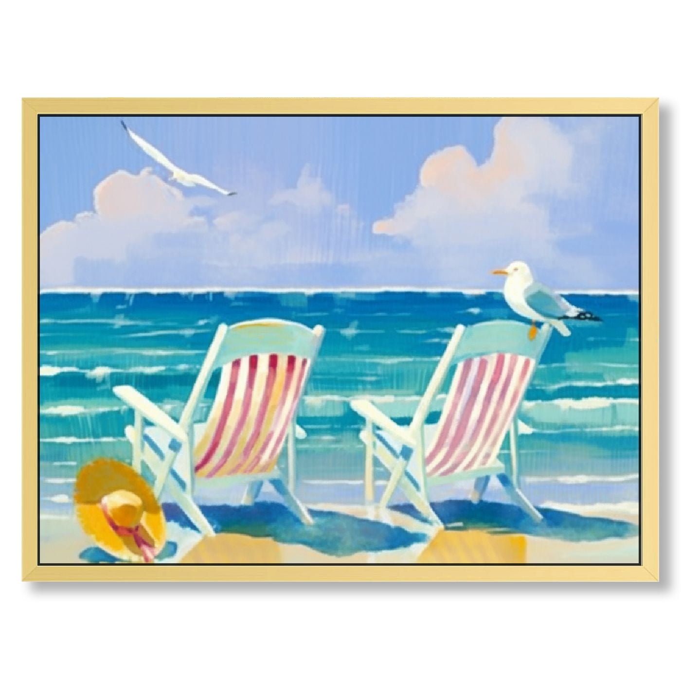Posters Beach Sunbathing on The Beach Beach Landscape Painting Watercolor Art Beach Umbrell ...