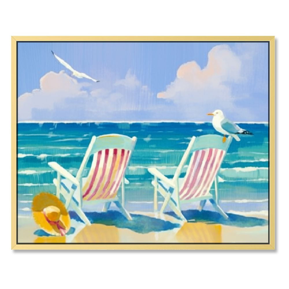 Posters Beach Sunbathing on The Beach Beach Landscape Painting Watercolor Art Beach Umbrell ...