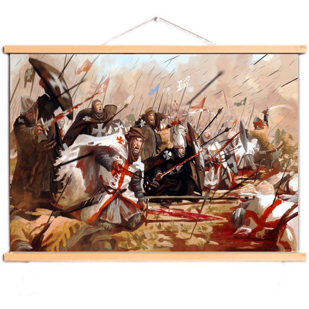 Posters and Prints Nordic Canvas Wood Scroll Painting Knights Templar ...