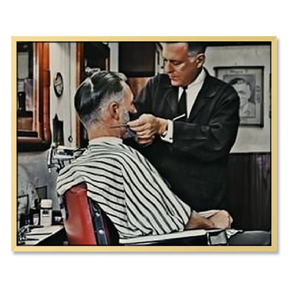 Posters Vintage Barber Is Cutting Hair Poster Barber Store Interior ...