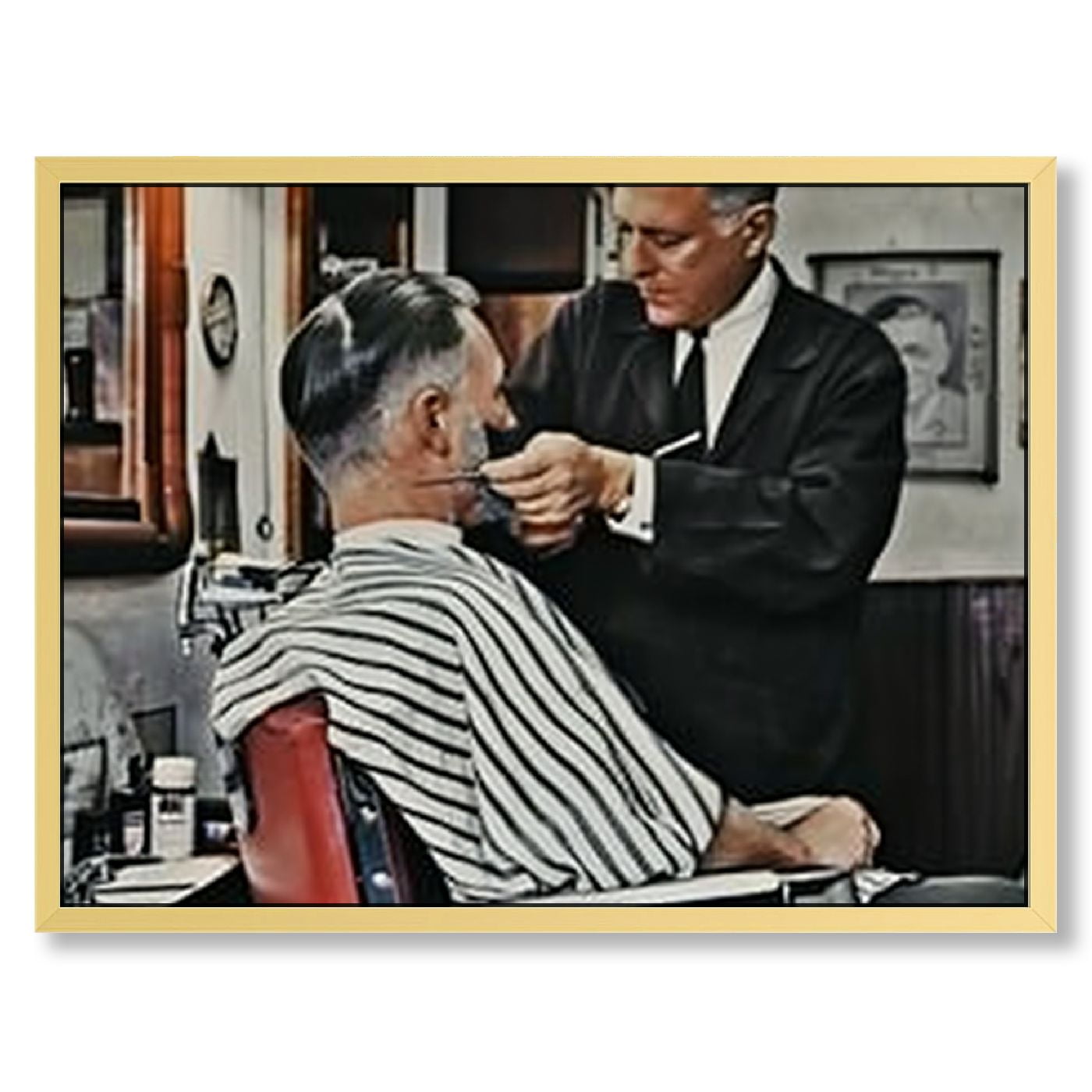 Posters Vintage Barber Is Cutting Hair Poster Barber Store Interior ...