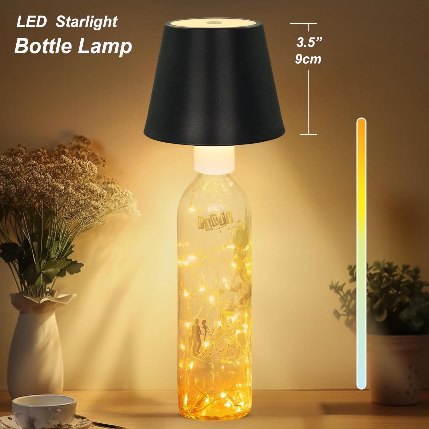 Postlucky Bottle Lamp - 4000mAh Battery LED Table Lamps, Metal Shade ...