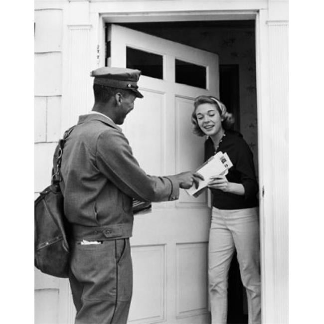 Postman Delivering Mail to a Mid Adult Woman Poster Print - Walmart.com
