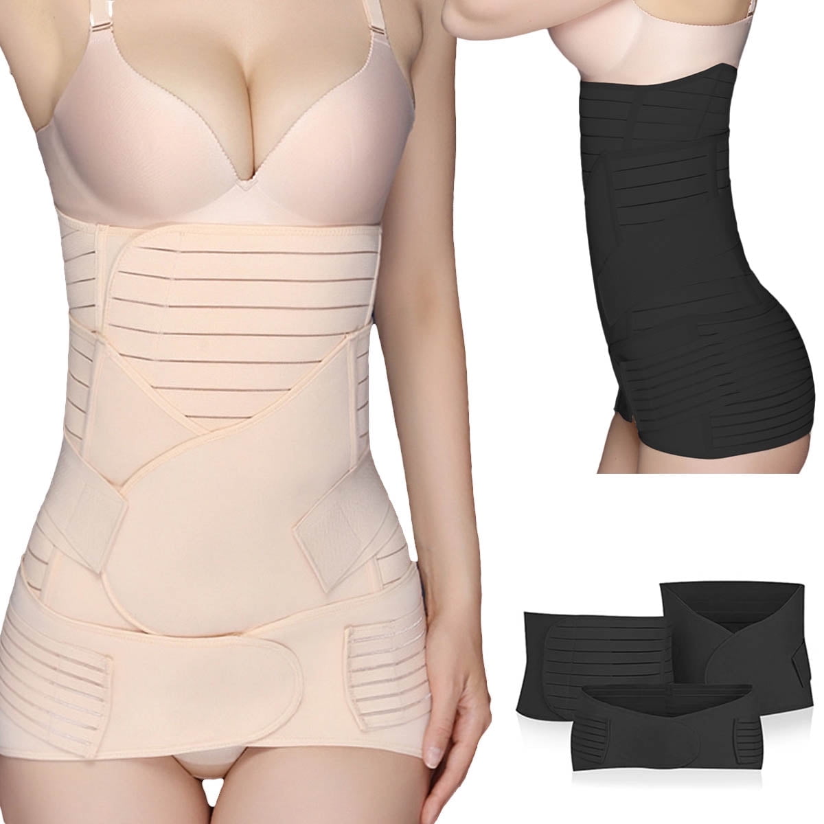 Postpartum Belly Band Wrap,3 in 1 Support Recovery Wrap Girdle Belt Post Pregnancy Belly Waist ...