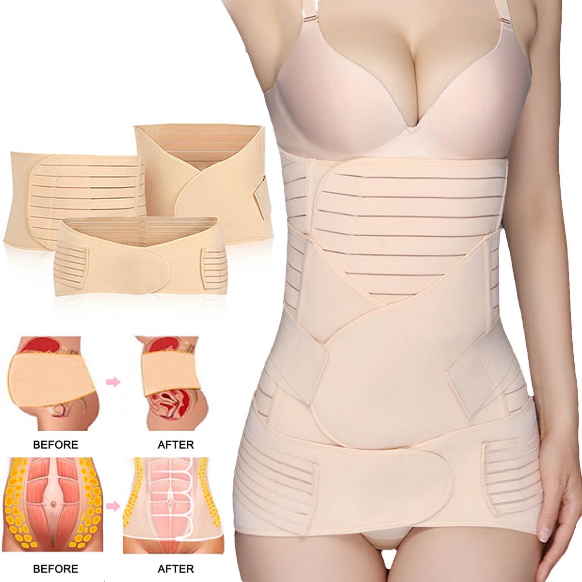 Postpartum Belly Band Wrap,3 in 1 Support Recovery Wrap Girdle Belt Post Pregnancy Belly Waist ...