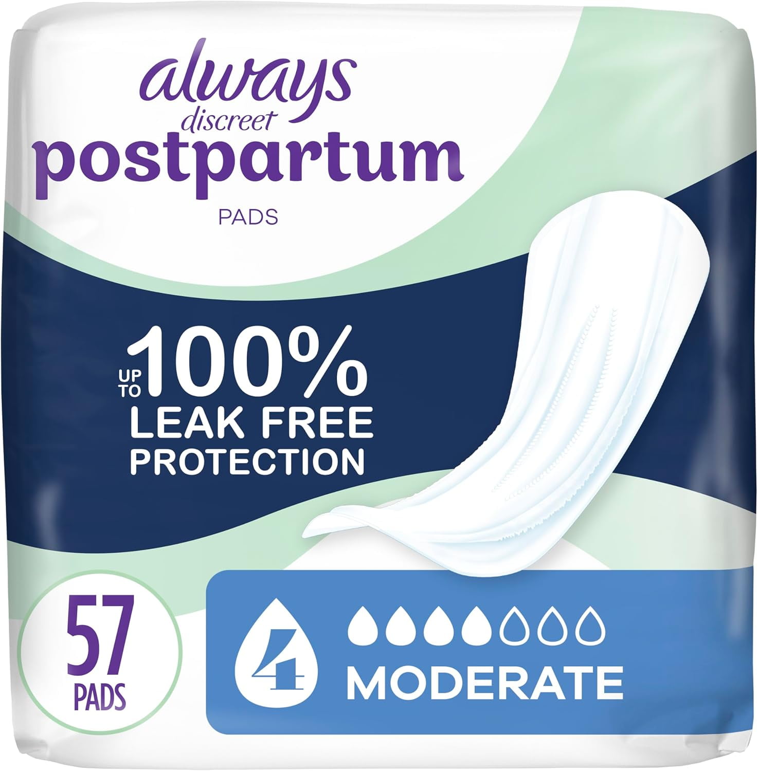 Postpartum Incontinence Pads, Moderate Absorbency, 57 CT - Walmart.com