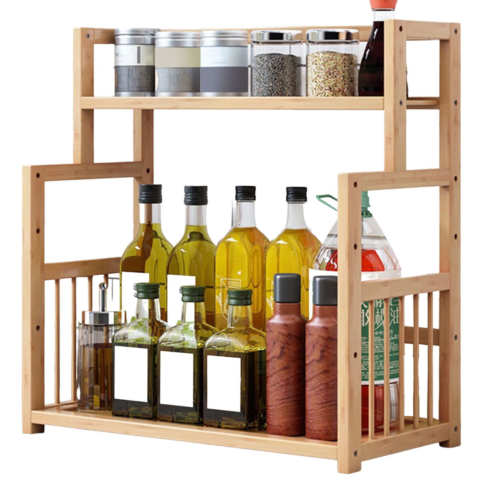 Postuois 3-Tier Bamboo Spice Rack Seasoning Jars Holder Large Capacity ...