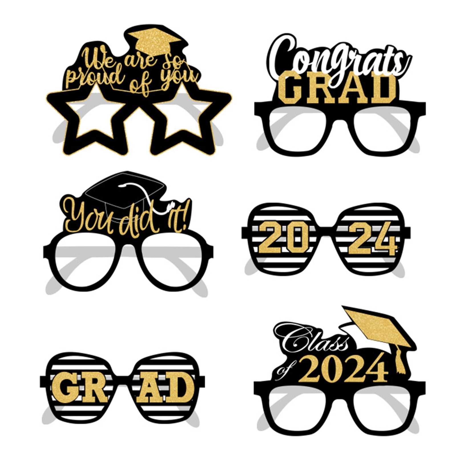 Postuois 6 Pairs 2024 Graduation Glasses Set Sparkling Reusable ...
