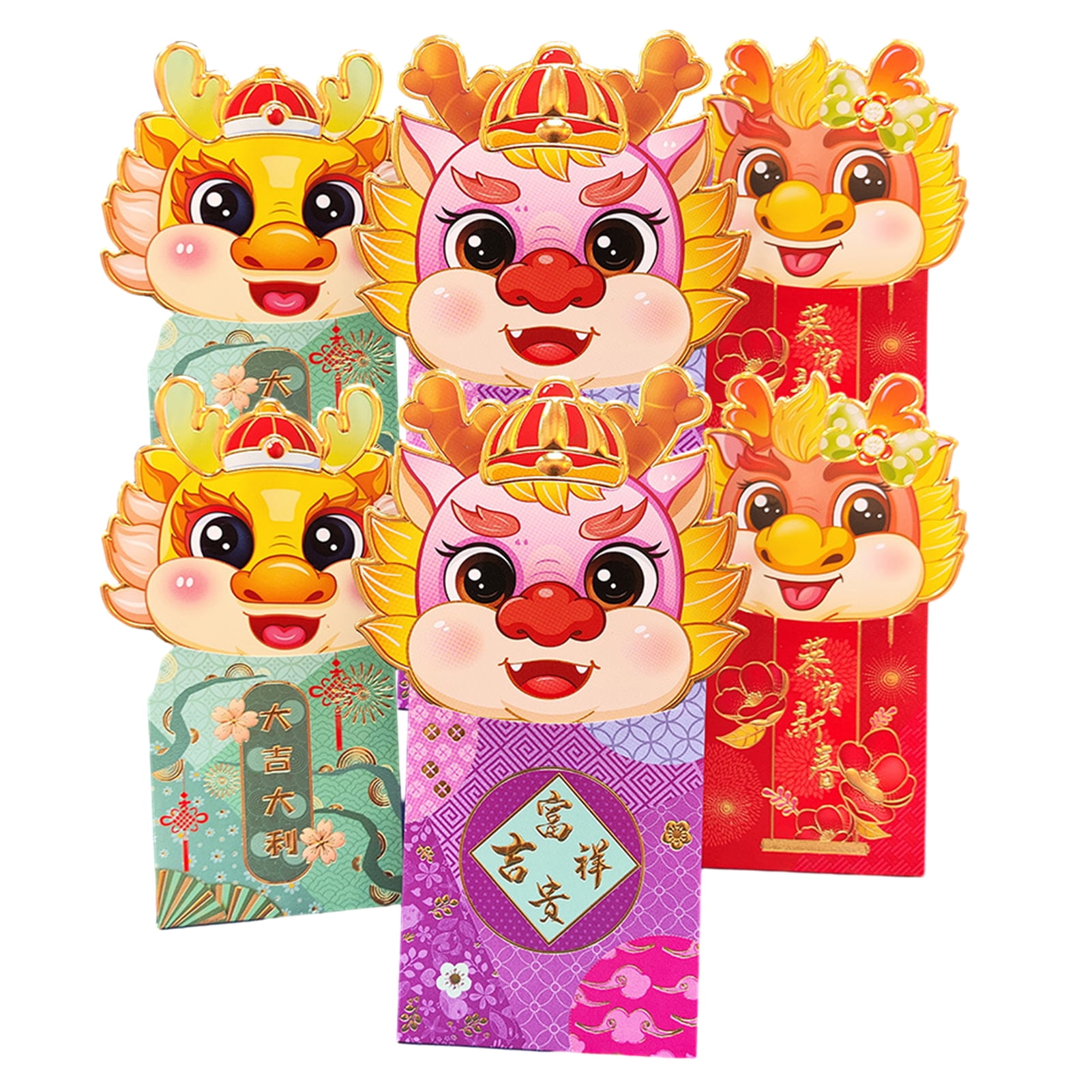 Postuois 6Pcs Red Envelopes Vibrant Color Cartoon Dragon Design ...