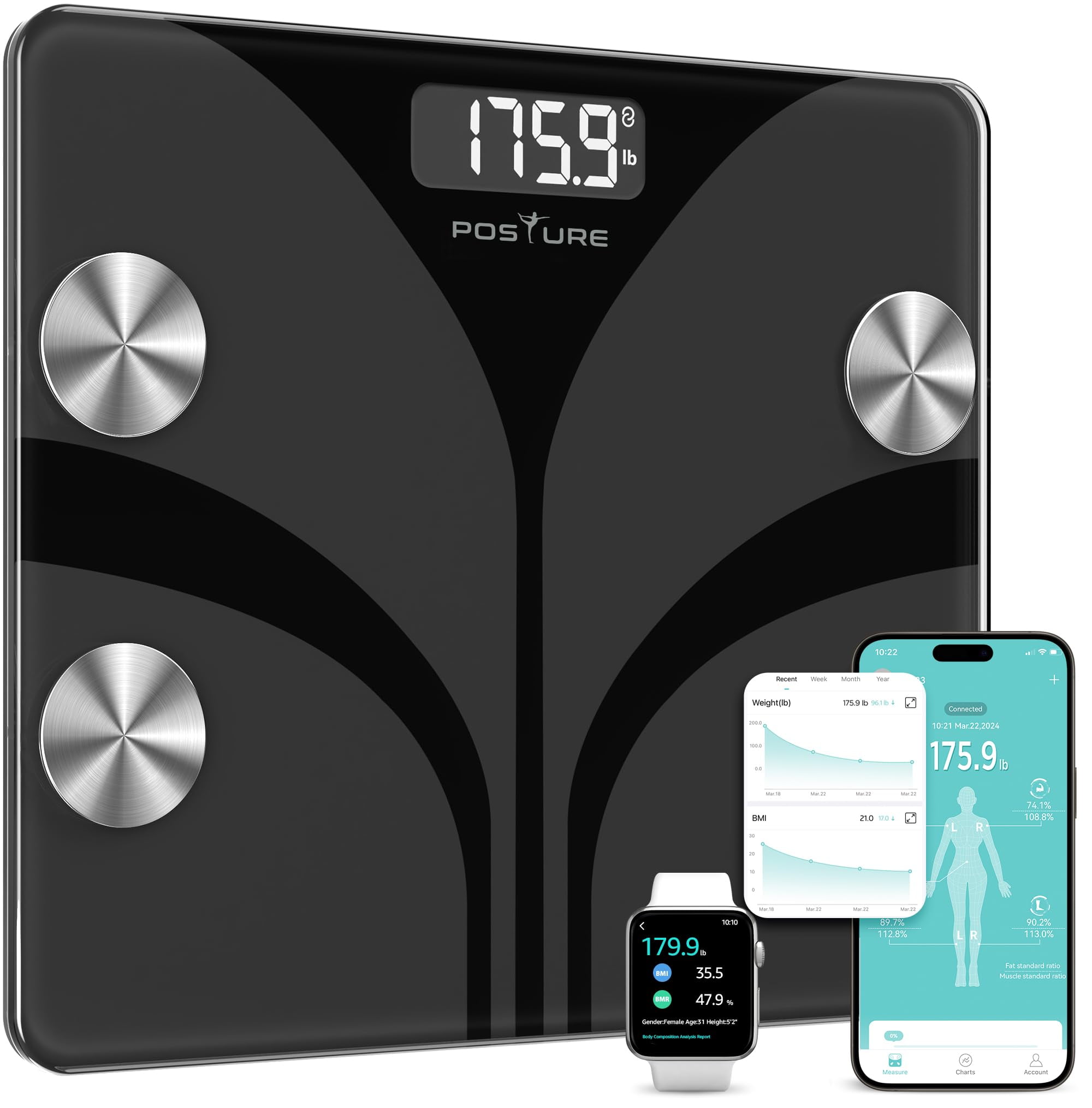 Posture Scale for Body Weight, Digital Bathroom Smart Scale LCD Display ...