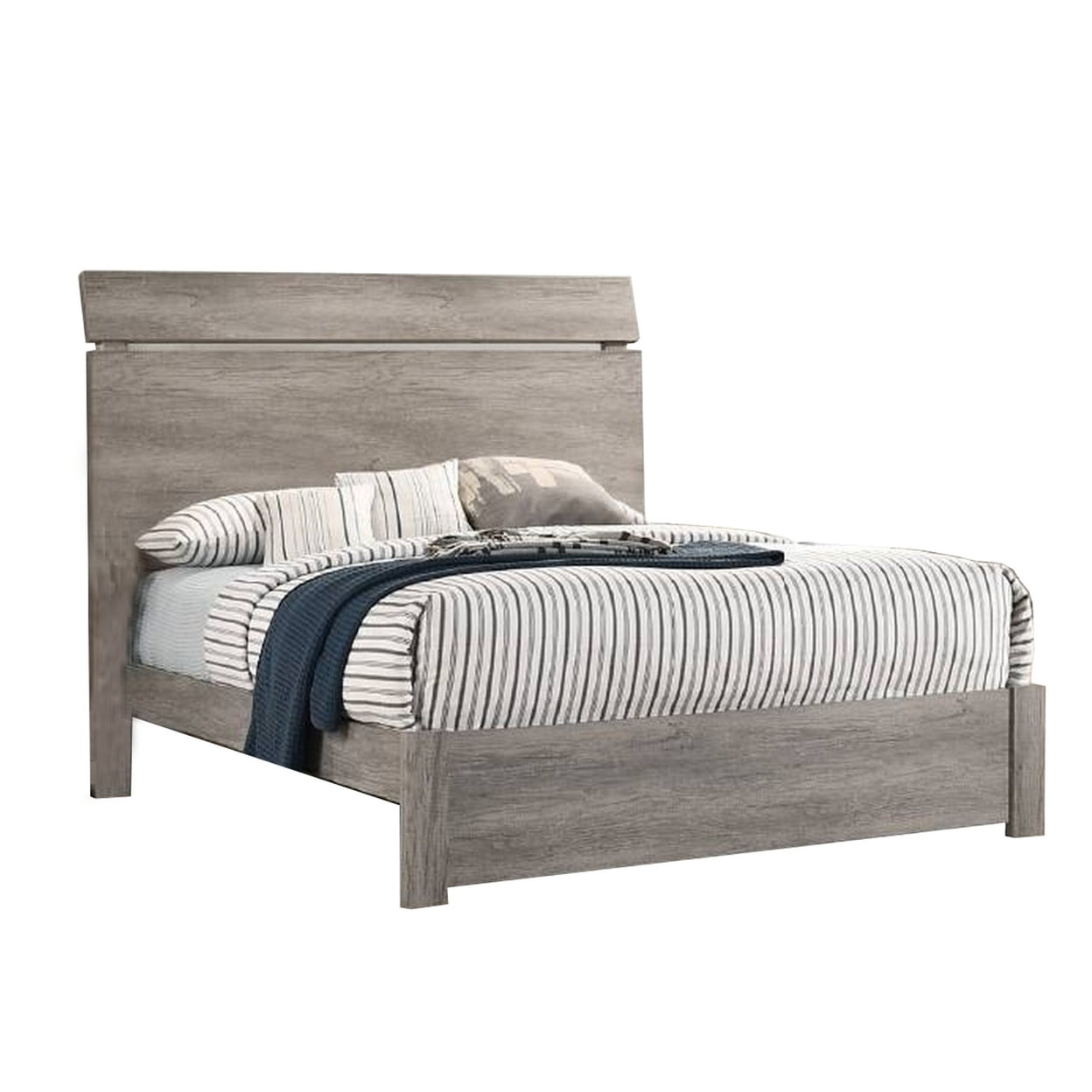Posy Platform Queen Size Bed with Split Headboard, Distressed Gray Wood ...