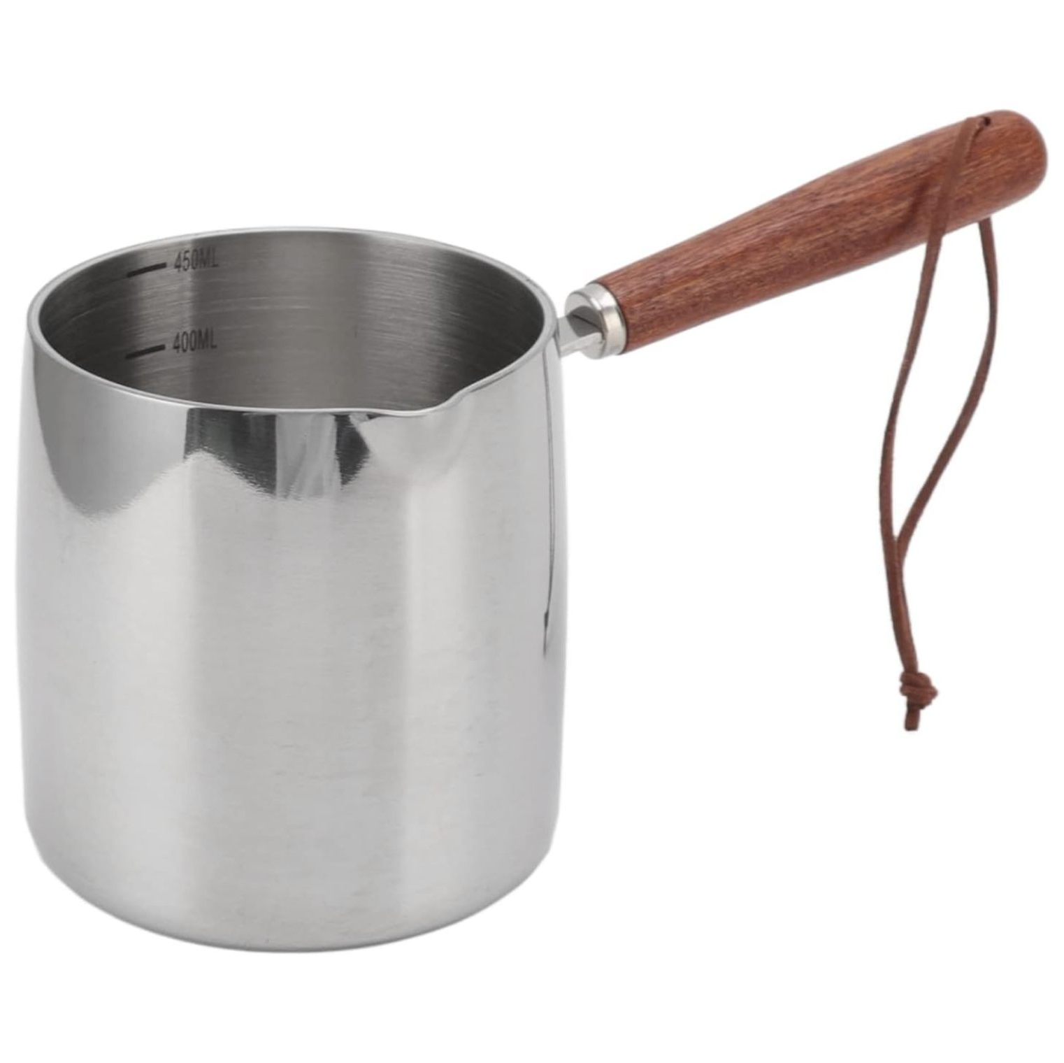 Pot, 450ml Stainless Steel Greek with Spout and Wooden Handle ...