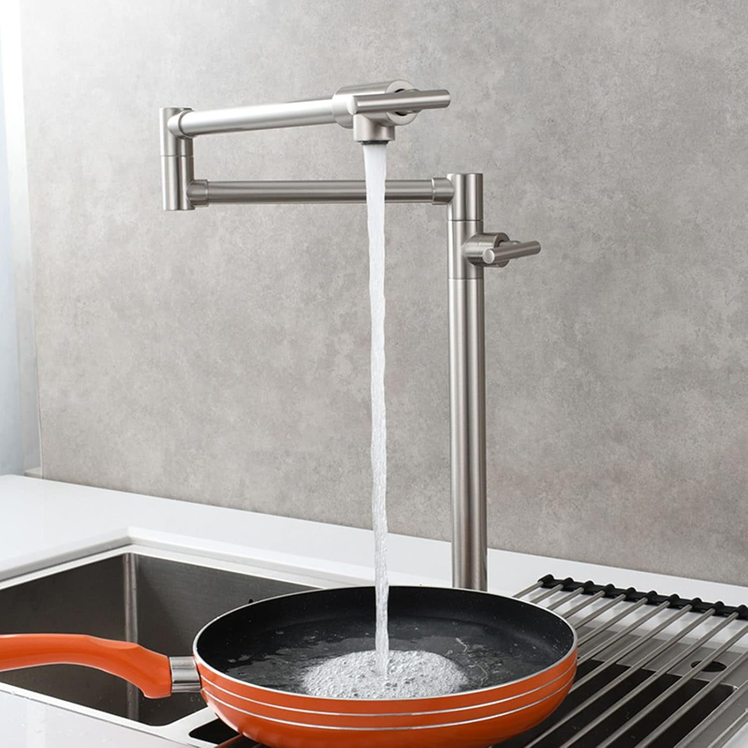 Pot Filler Faucet, Brass Folding Kitchen Faucet Double Switch Single ...