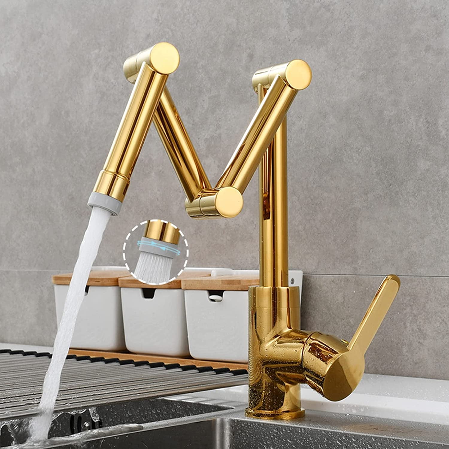 Pot Filler Faucet Deck Mounted, Brass Folding Kitchen Faucet with Dual ...