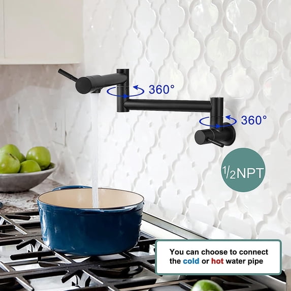 Pot Filler Faucet Matte Black Commercial Wall Mount Stove Faucet, Brass ...