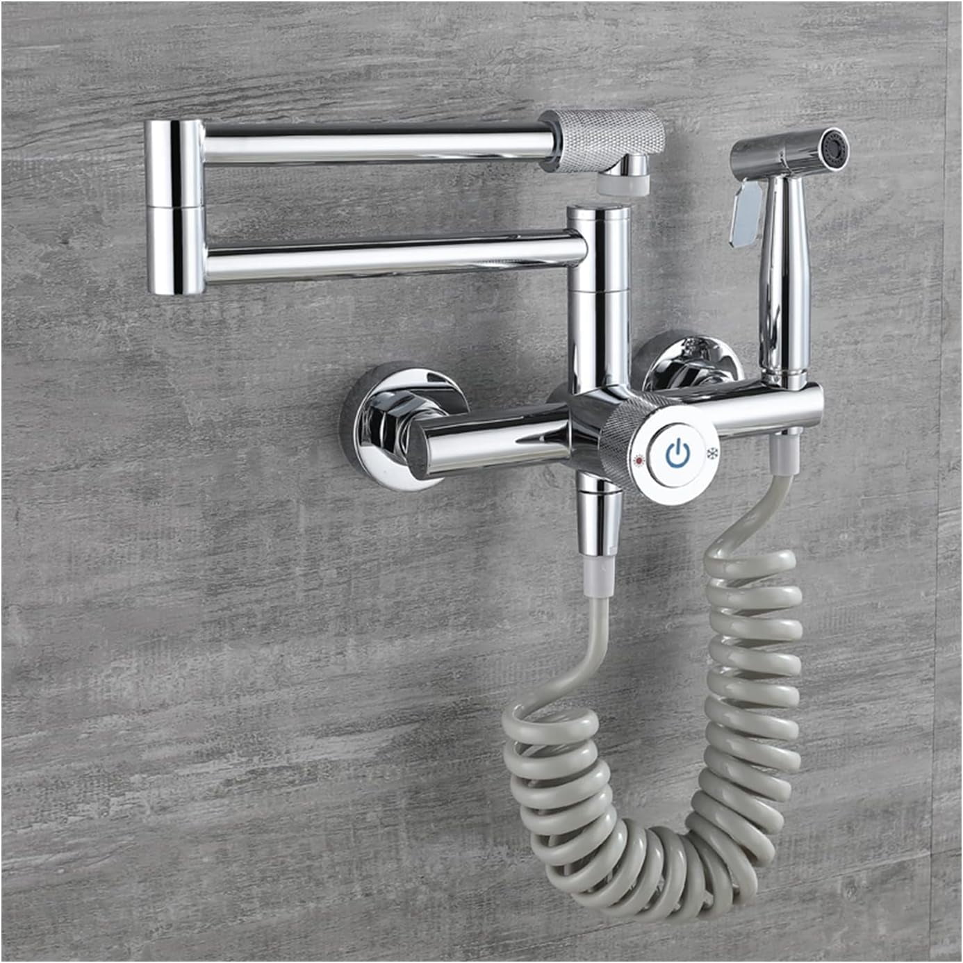 Pot Filler Faucet with Spray Gun, Wall Mounted Folding Kitchen Faucet ...