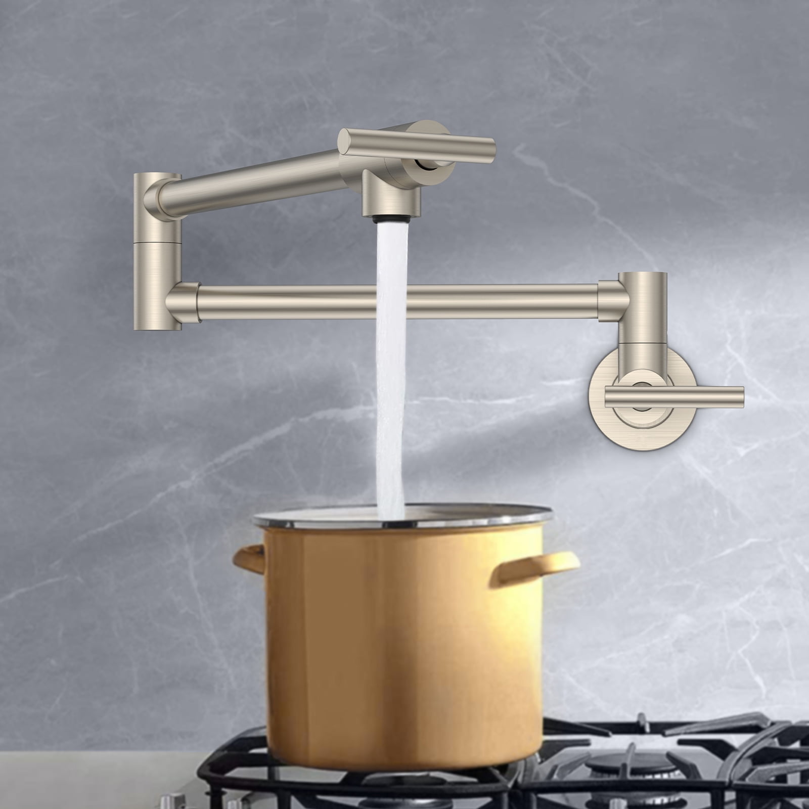 Pot Filler Faucet, Wall Mount Brass Pot Filler Folding Faucet Over ...