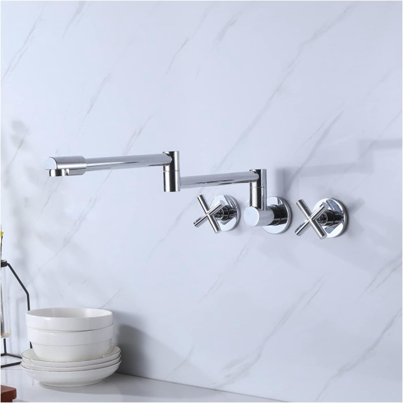 Pot Filler Faucet,Wall-Mount Folding Faucet Brass Double Joint Swivel ...