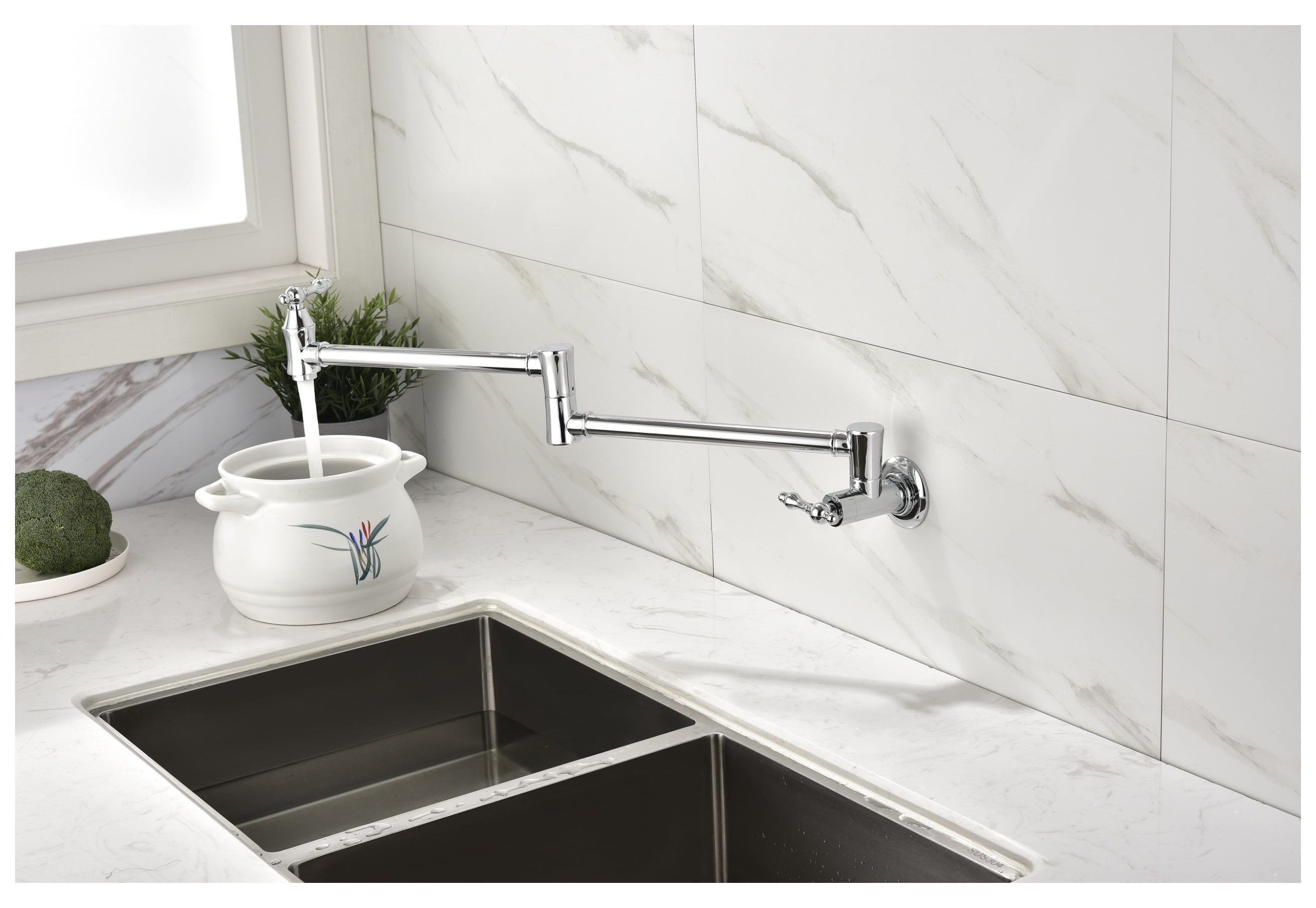 Pot Filler Faucet Wall Mount, Stainless Steel Kitchen Faucet with Free ...