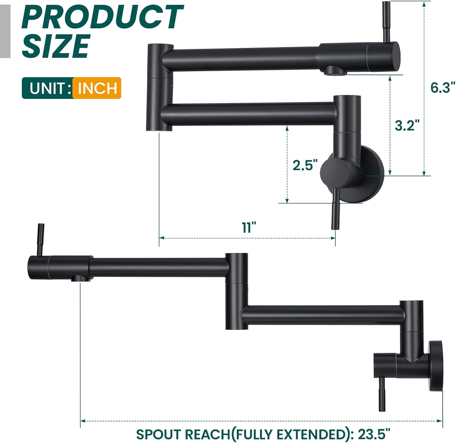 Pot Filler Faucet Wall Mount Stove Matte Black Stainless Steel Folding ...