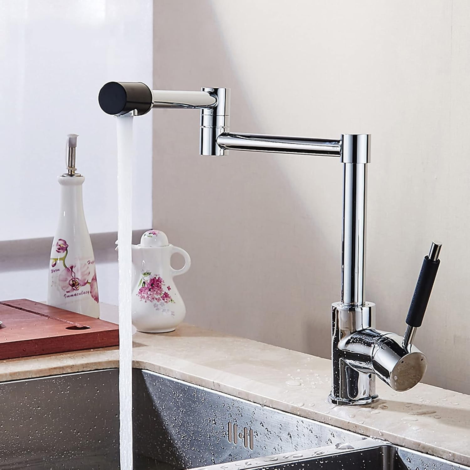 Pot Filler Folding Kitchen Faucet with 360° Swivel Spout, Brass Chrome ...