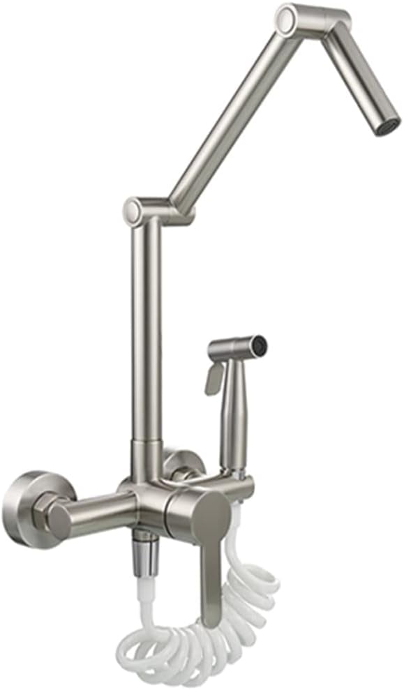 Pot Filler Folding Kitchen Faucet with Sprayer, Wall Mount Brass ...