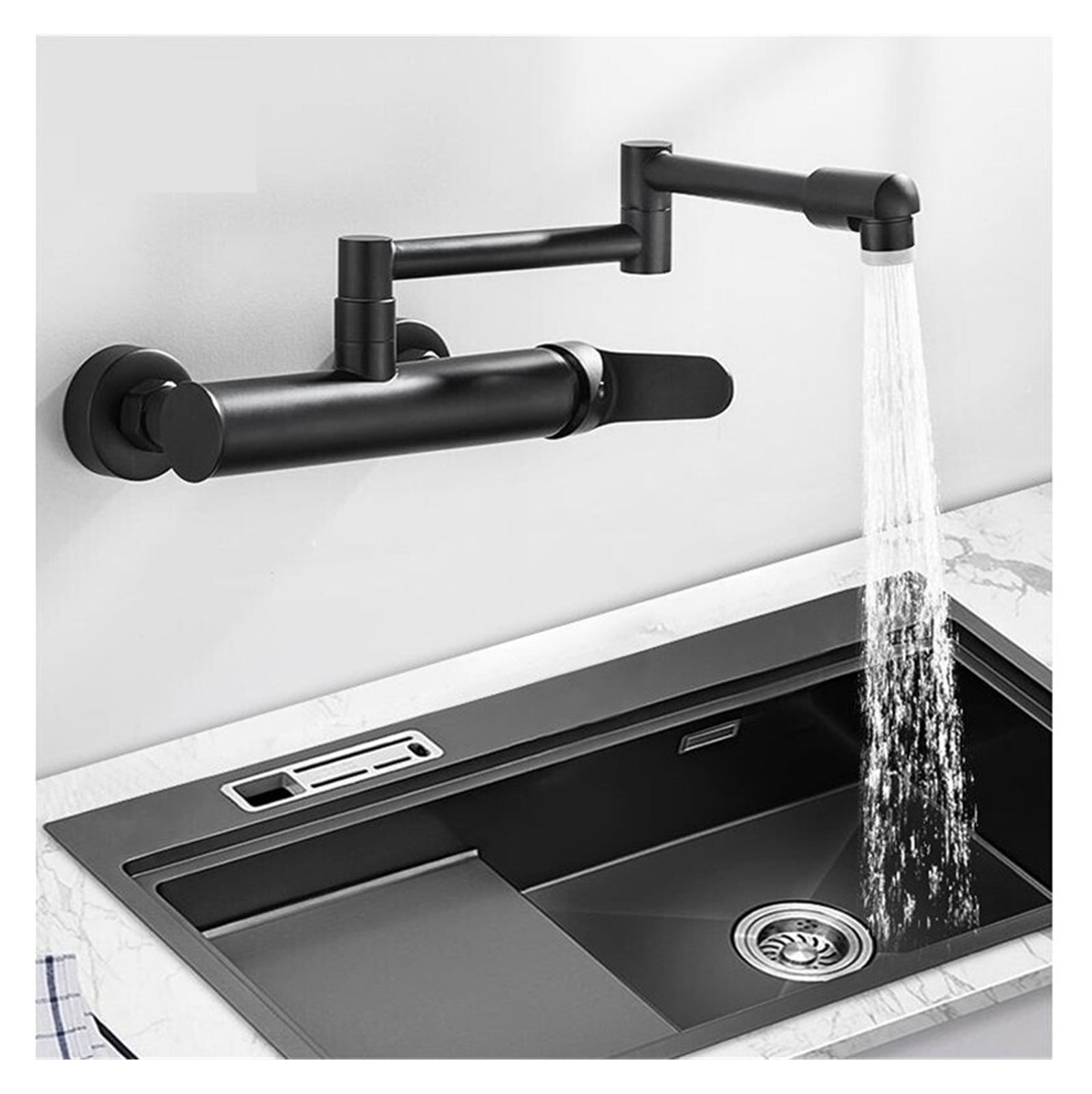 Pot Filler Tap Wall Mounted Foldable Kitchen Faucet Hot And Cold Black ...