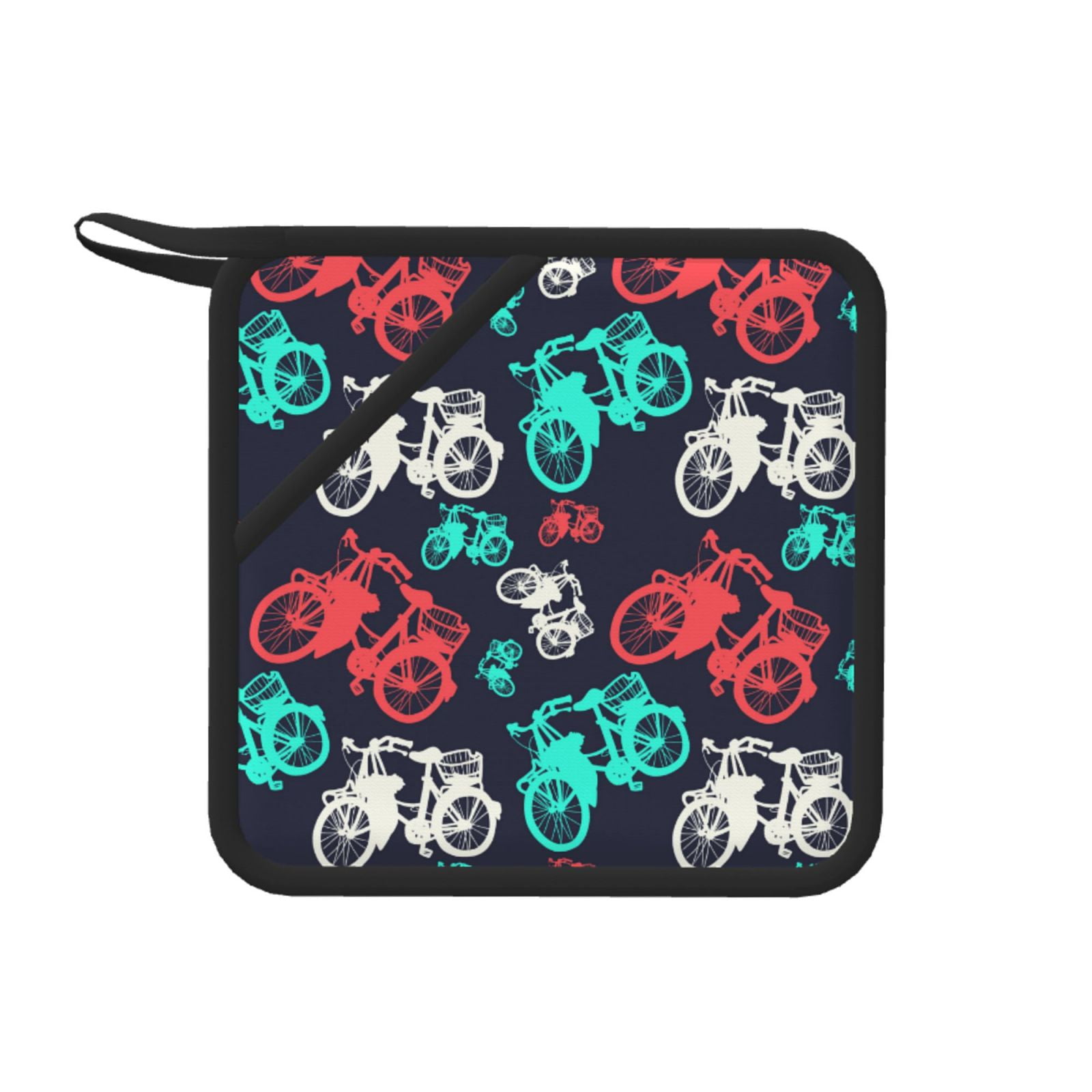 Pot Holders for Kitchen, Kawaii Green Bike Pattern red Heat Resistant ...