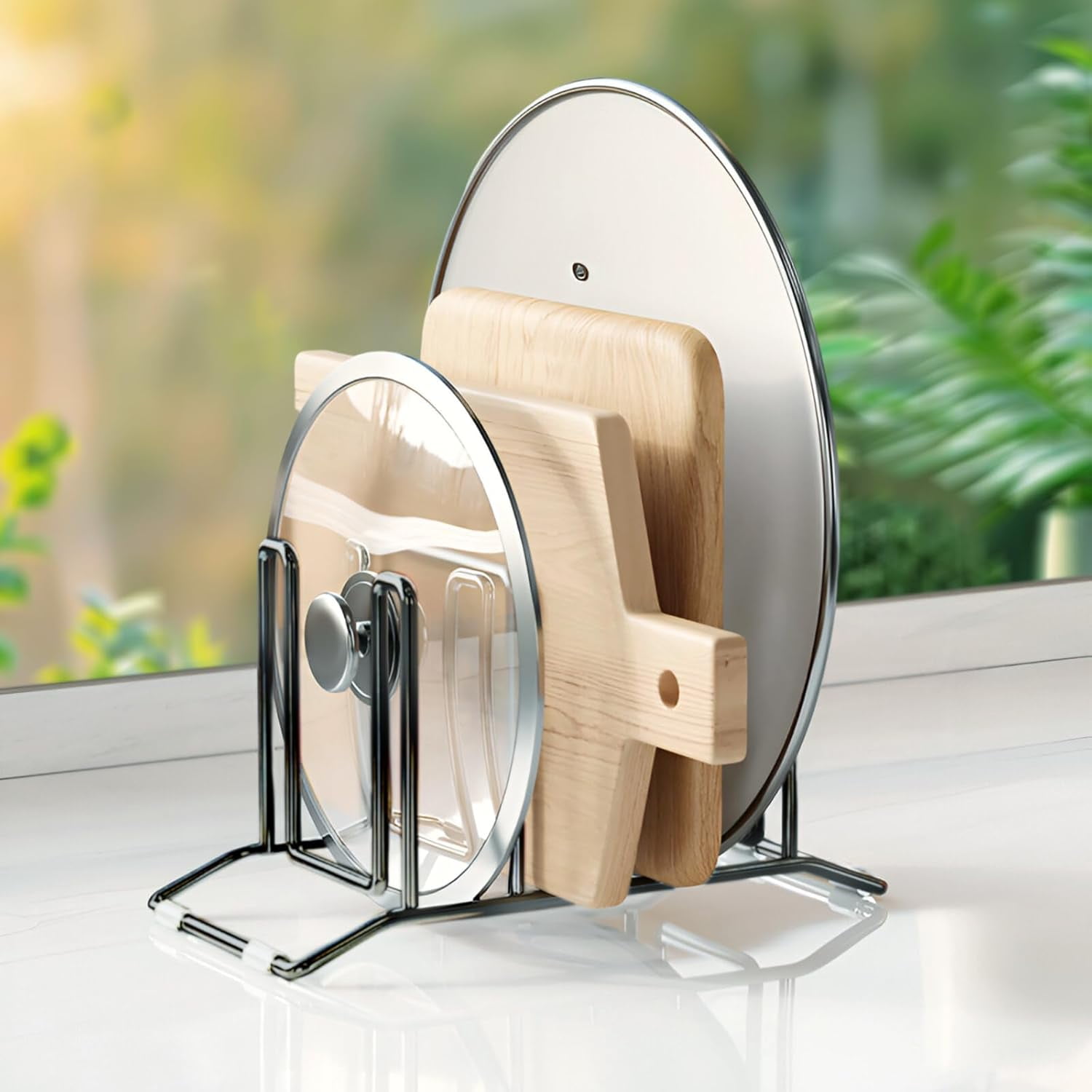 Pot Lid Organizer and Cutting Board Holder, Stainless Steel Kitchen ...