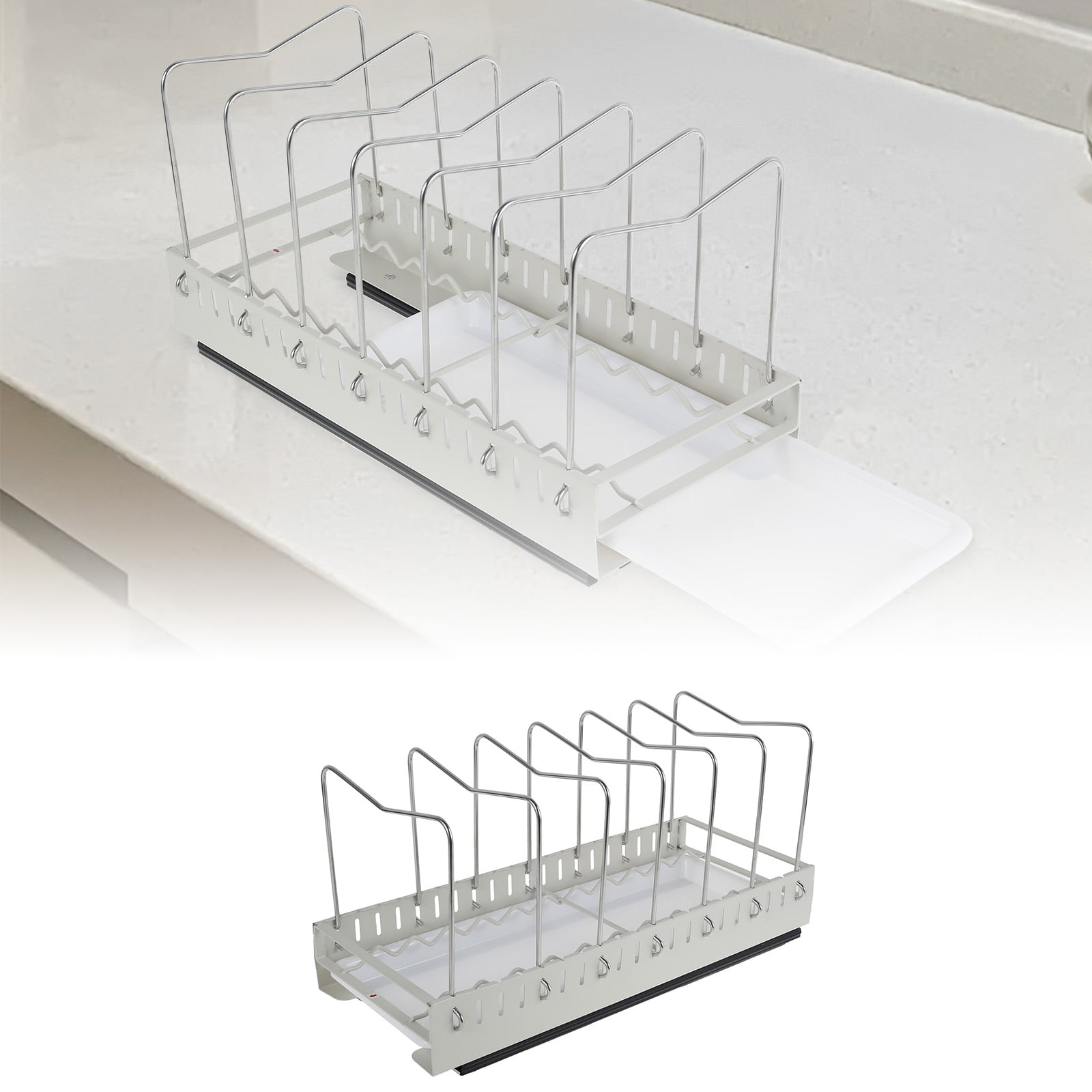 Pot Lid Organizer with Drain Tray Pull Out Cabinet Organizers for ...