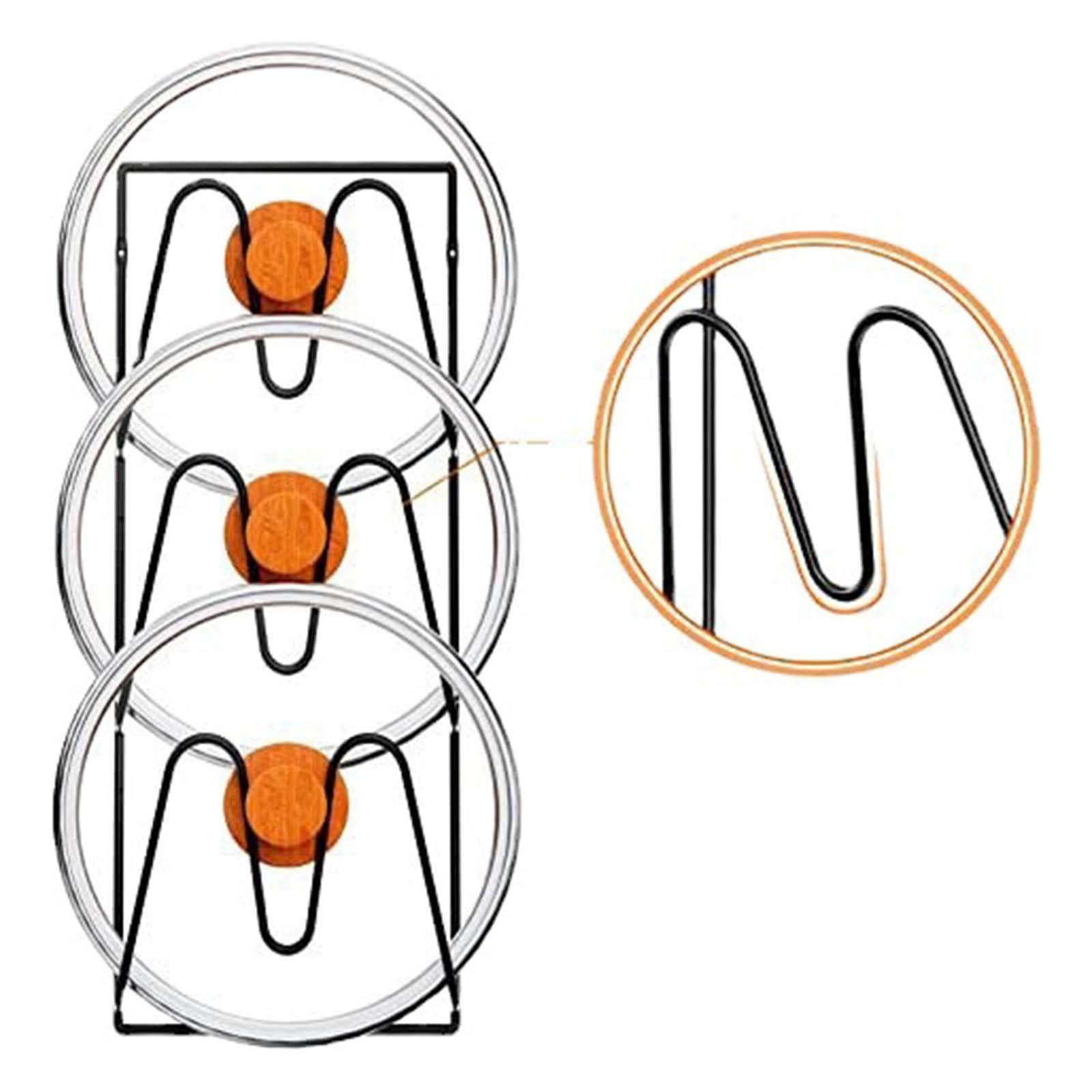 Pot Lid Organizer Hanging Pot Cover Storage Rack, 3 Tier Countertop ...