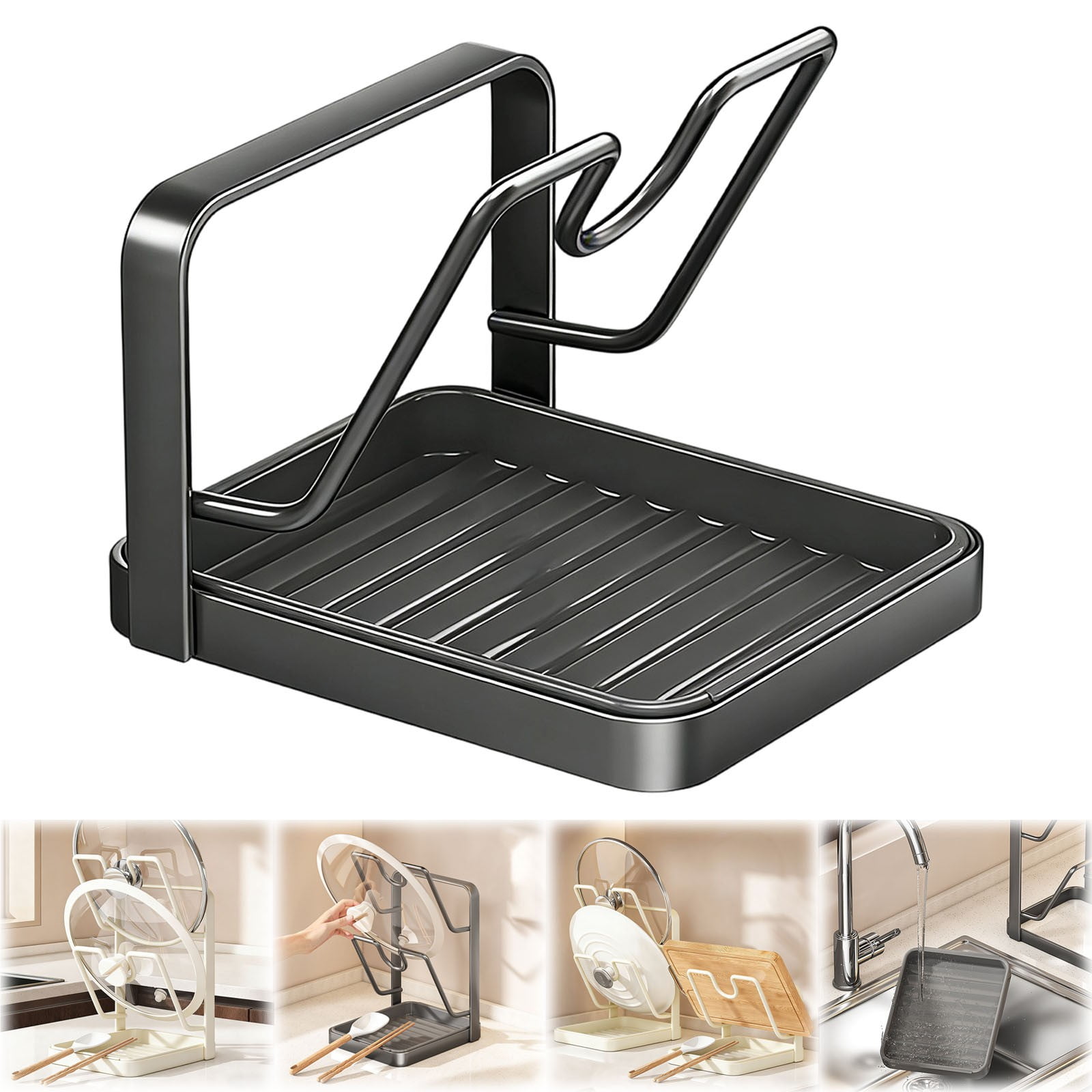 Pot Lid Organizer Rack for Countertop, Kitchen Pot Lid Storage Rack ...