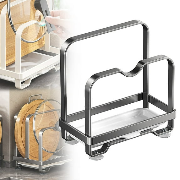 Pot Lid and Spoon Holder with Drip Tray – Multifunctional Lid Holder ...