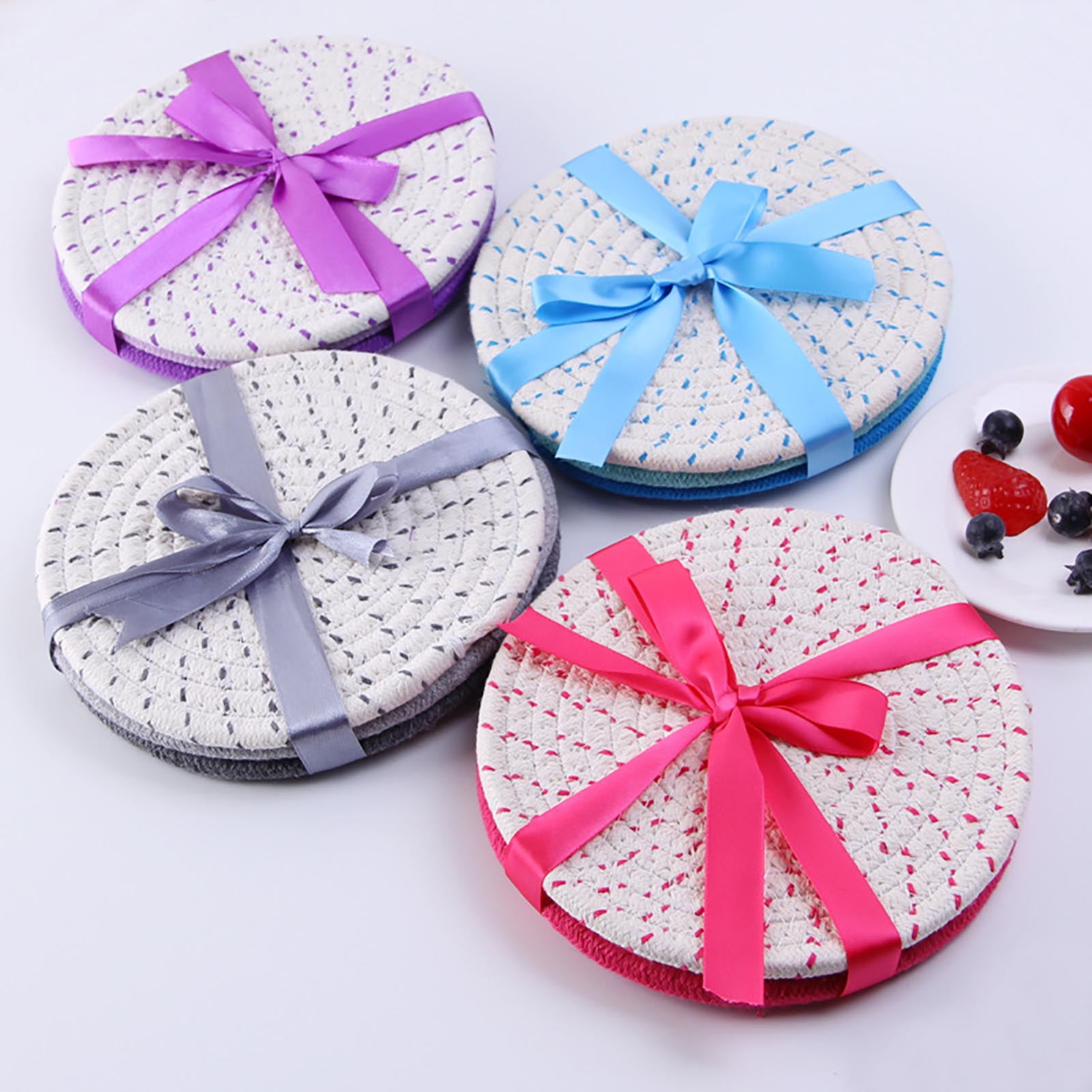 Pot Mats - Set of 3 Farmhouse Hot Pads for Kitchen, 7.5" Cotton Pot ...