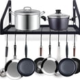 ZHOHO TANT Wall Mounted Pot Rack, Black Steel Hanging Shelf with 8 ...