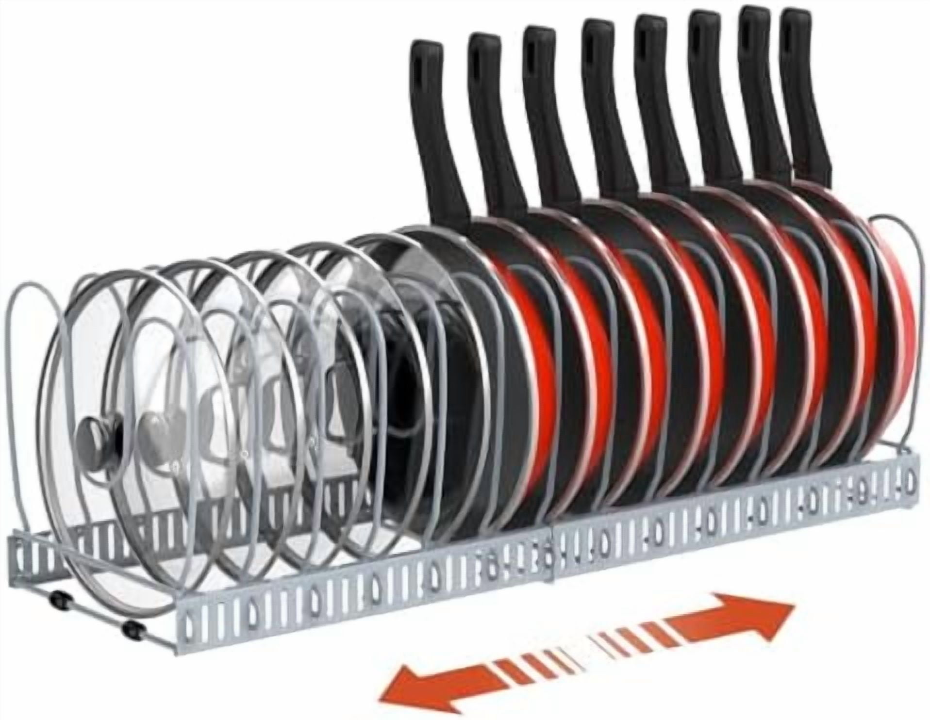 Pot and Pan Organizer Rack for Cabinet, Upgraded Expandable Pot Lid ...